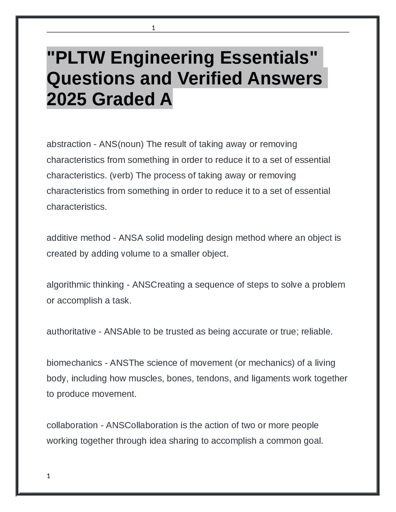 PLTW Engineering Essentials: Questions and Answers | Exams Engineering ...
