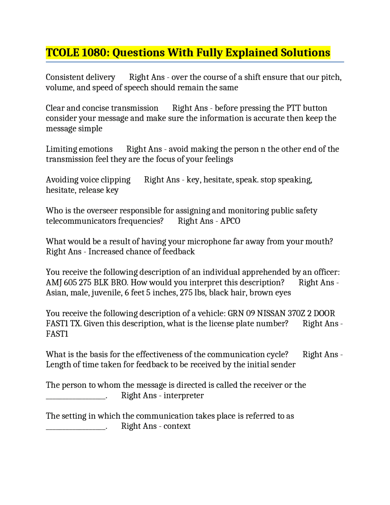 TCOLE 1080: Questions With Fully Explained Solutions | Exams Public ...