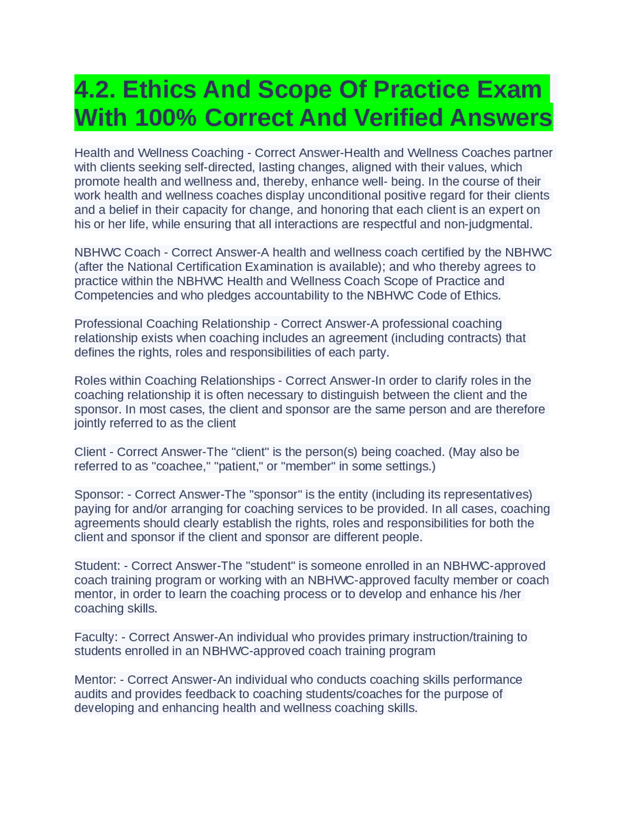 4.2. Ethics And Scope Of Practice Exam With 100% Correct And Verified Answers | Exams Advanced ...