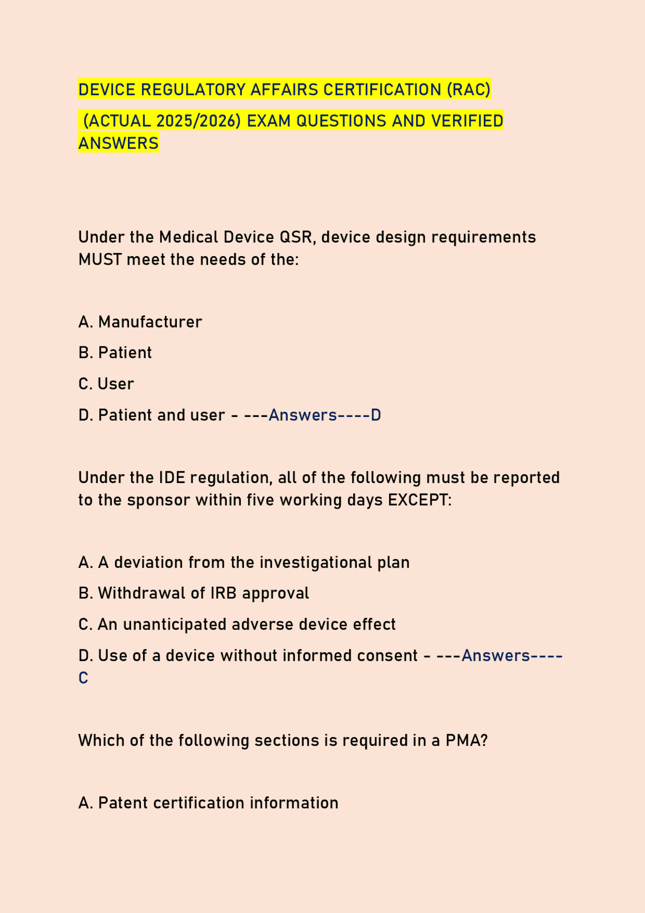DEVICE REGULATORY AFFAIRS CERTIFICATION (RAC) (ACTUAL 2025/2026) EXAM ...