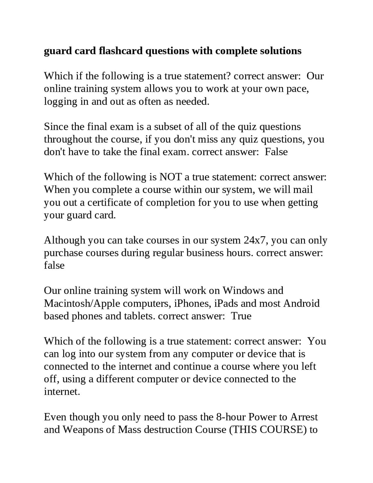 guard card flashcard questions with complete solutions | Exams Nursing ...