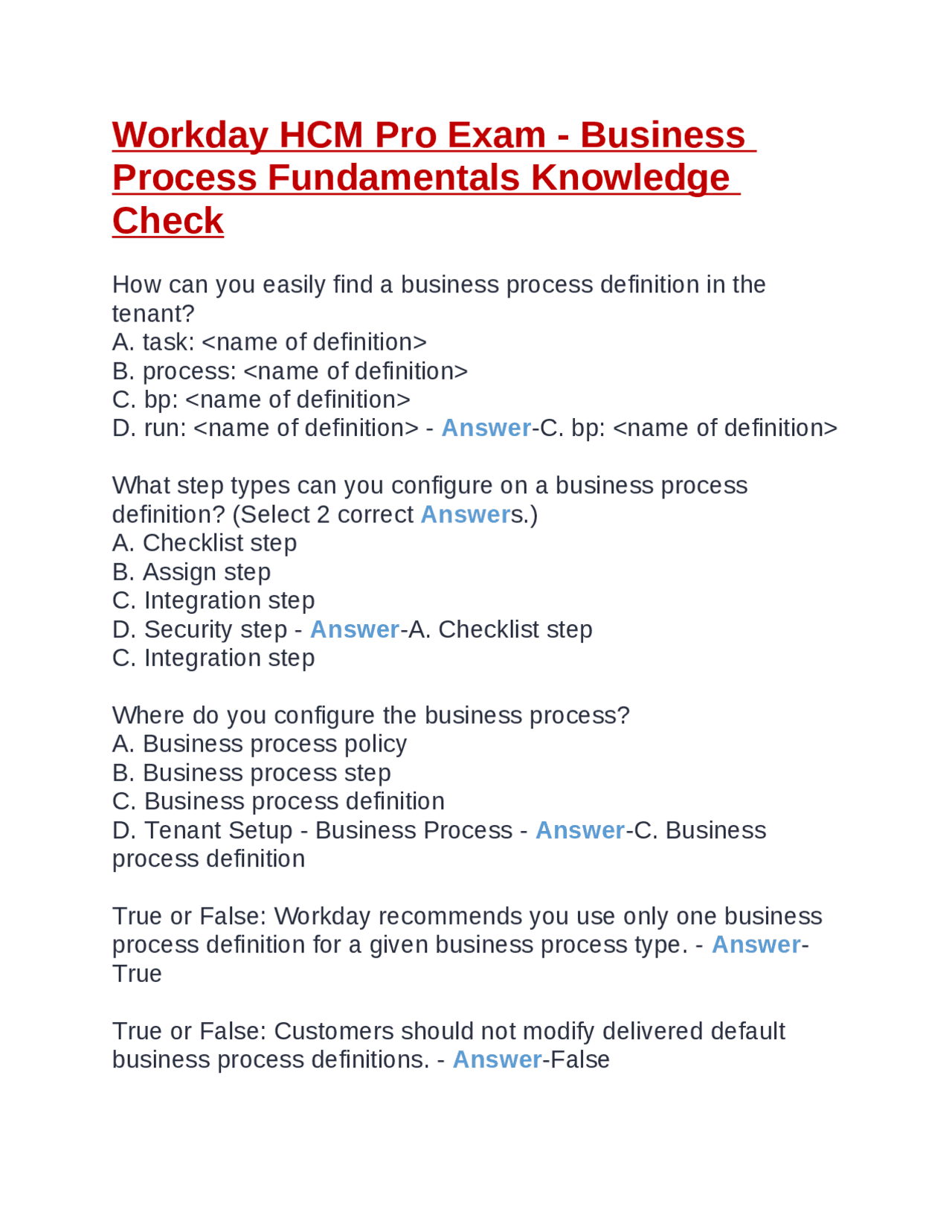 Workday HCM Pro Exam - Business Process Fundamentals Knowledge Check ...