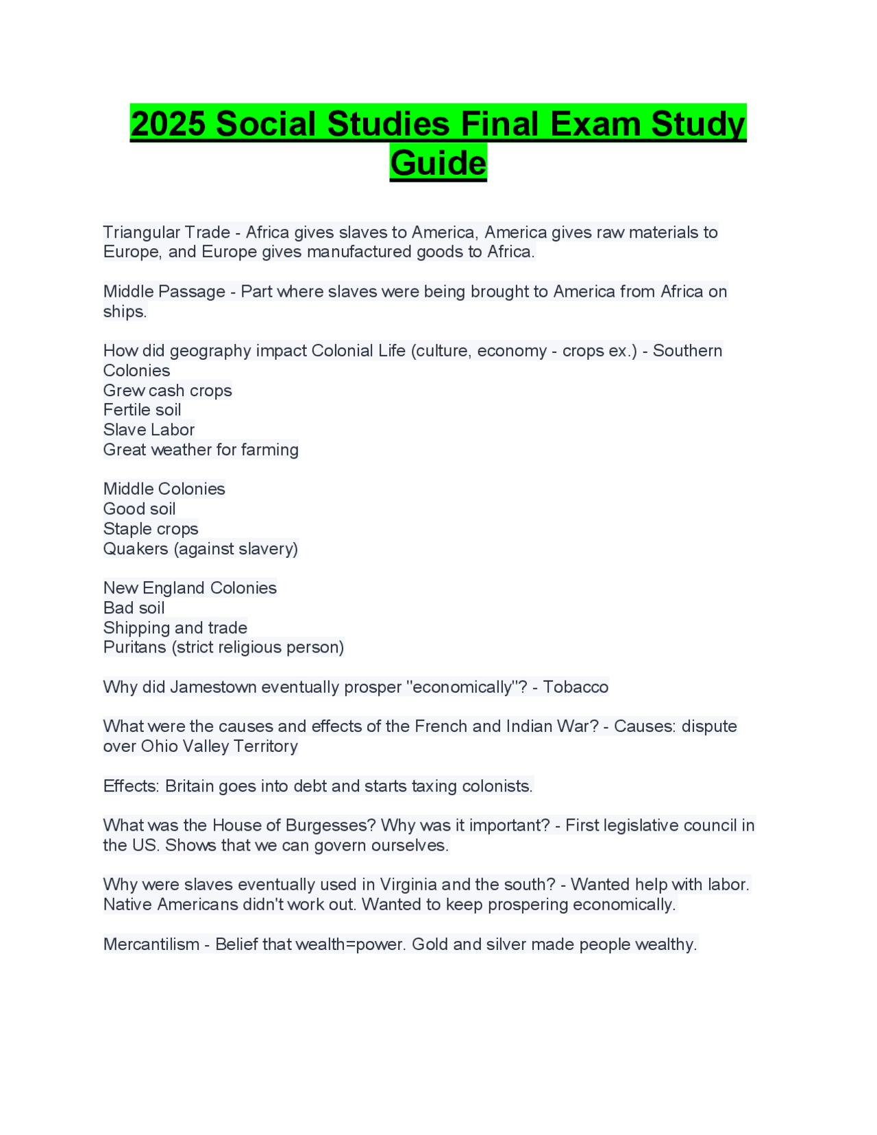 2025 Social Studies Final Exam Study Guide | Exercises Advanced ...