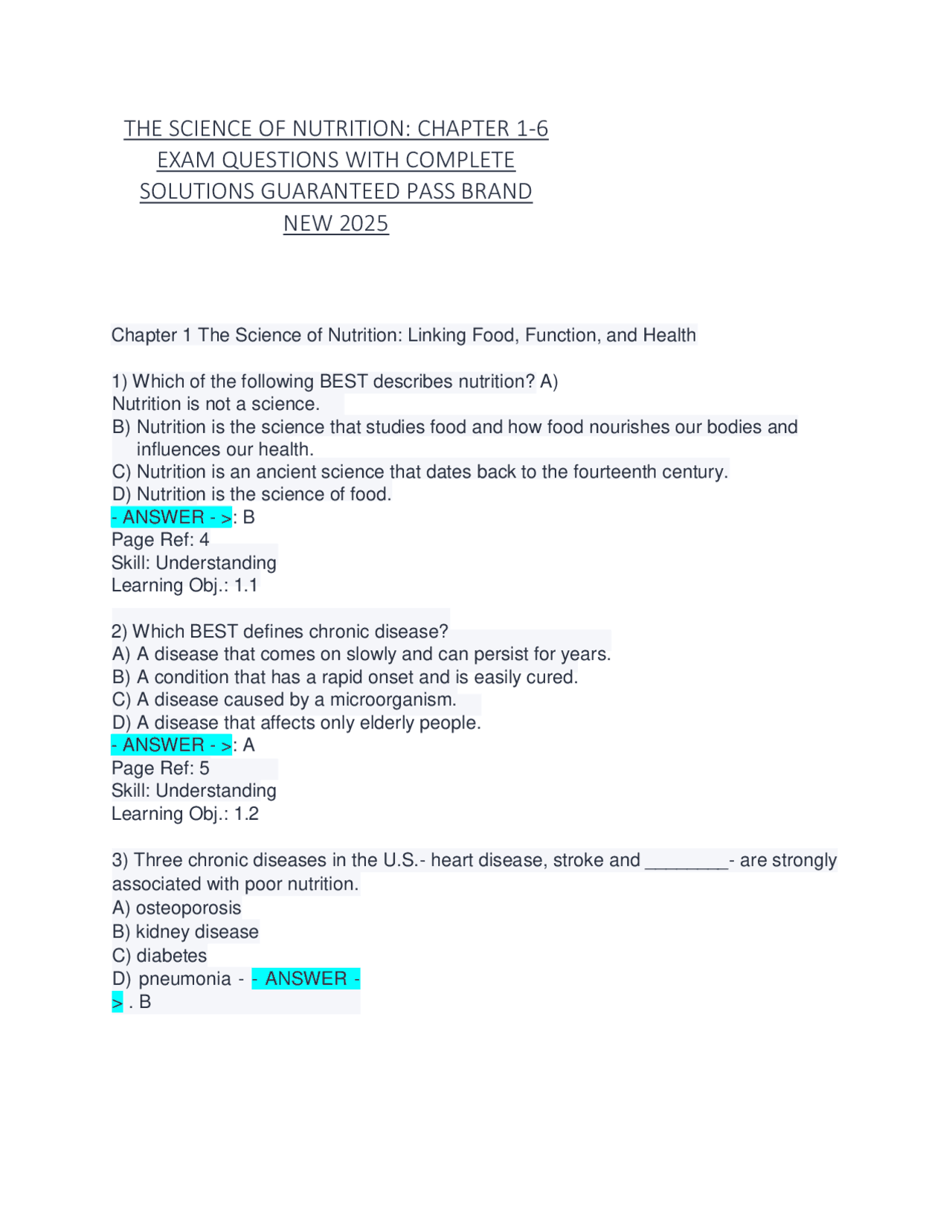 THE SCIENCE OF NUTRITION: CHAPTER 1-6 EXAM QUESTIONS WITH COMPLETE ...