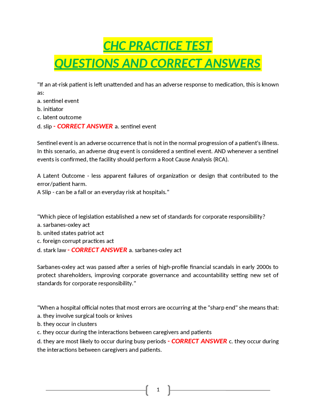 Healthcare Compliance Practice Test: Questions and Answers | Exams ...