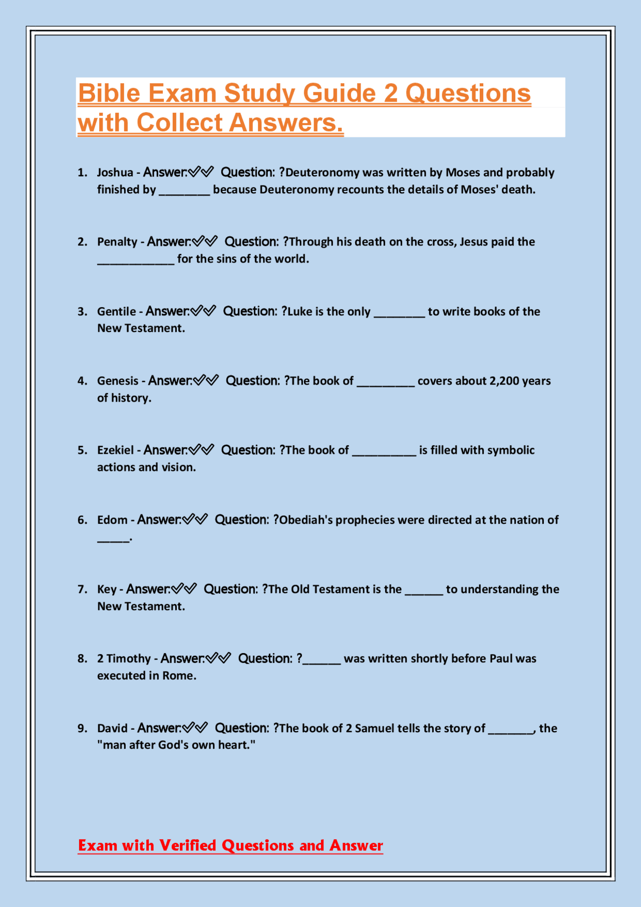 Bible Exam Study Guide 2 Questions with Collect Answers. | Exams ...