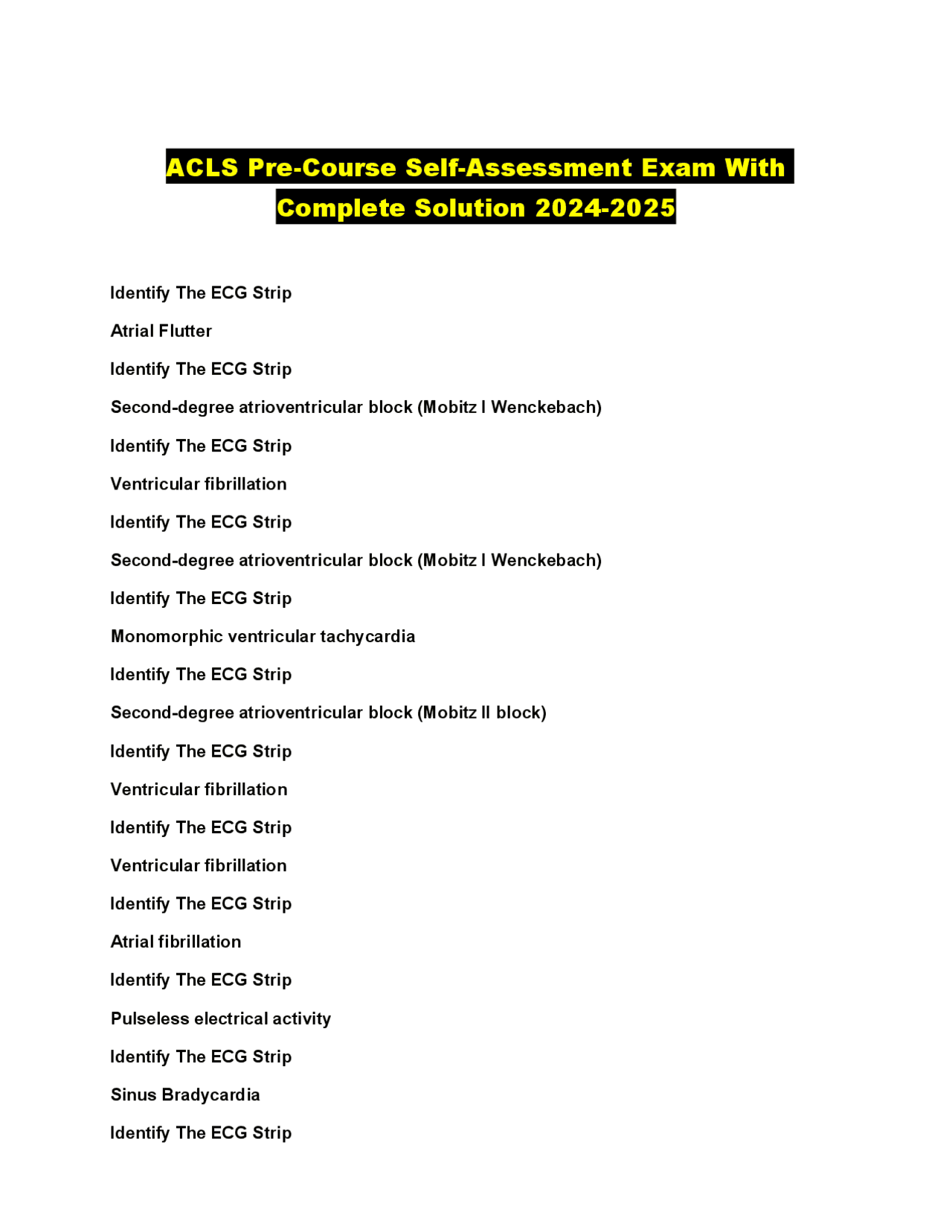 ACLS Pre-Course Self-Assessment Exam With Complete Solution 2024-2025 ...