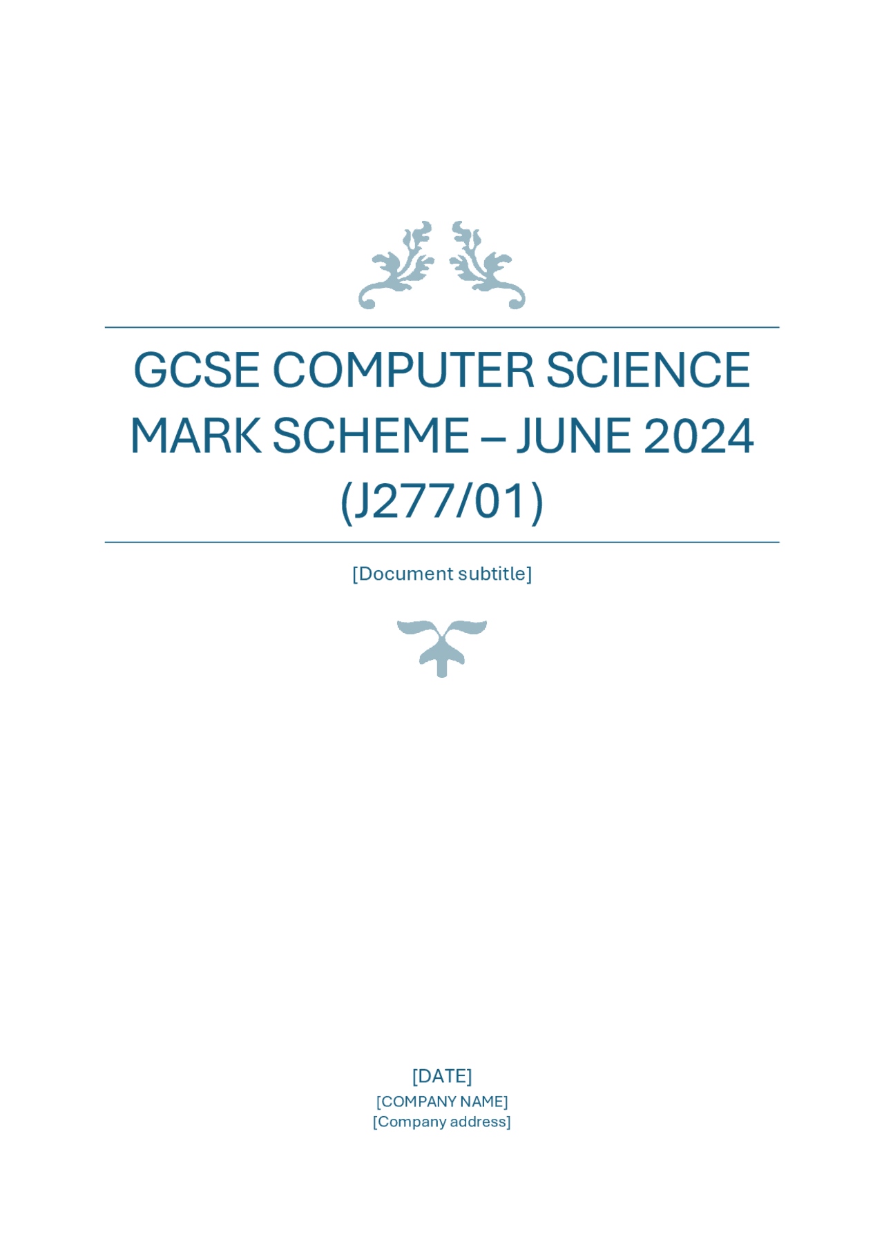 GCSE COMPUTER SCIENCE MARK SCHEME – JUNE 2024 (J277/01) | Exams Computer Science | Docsity