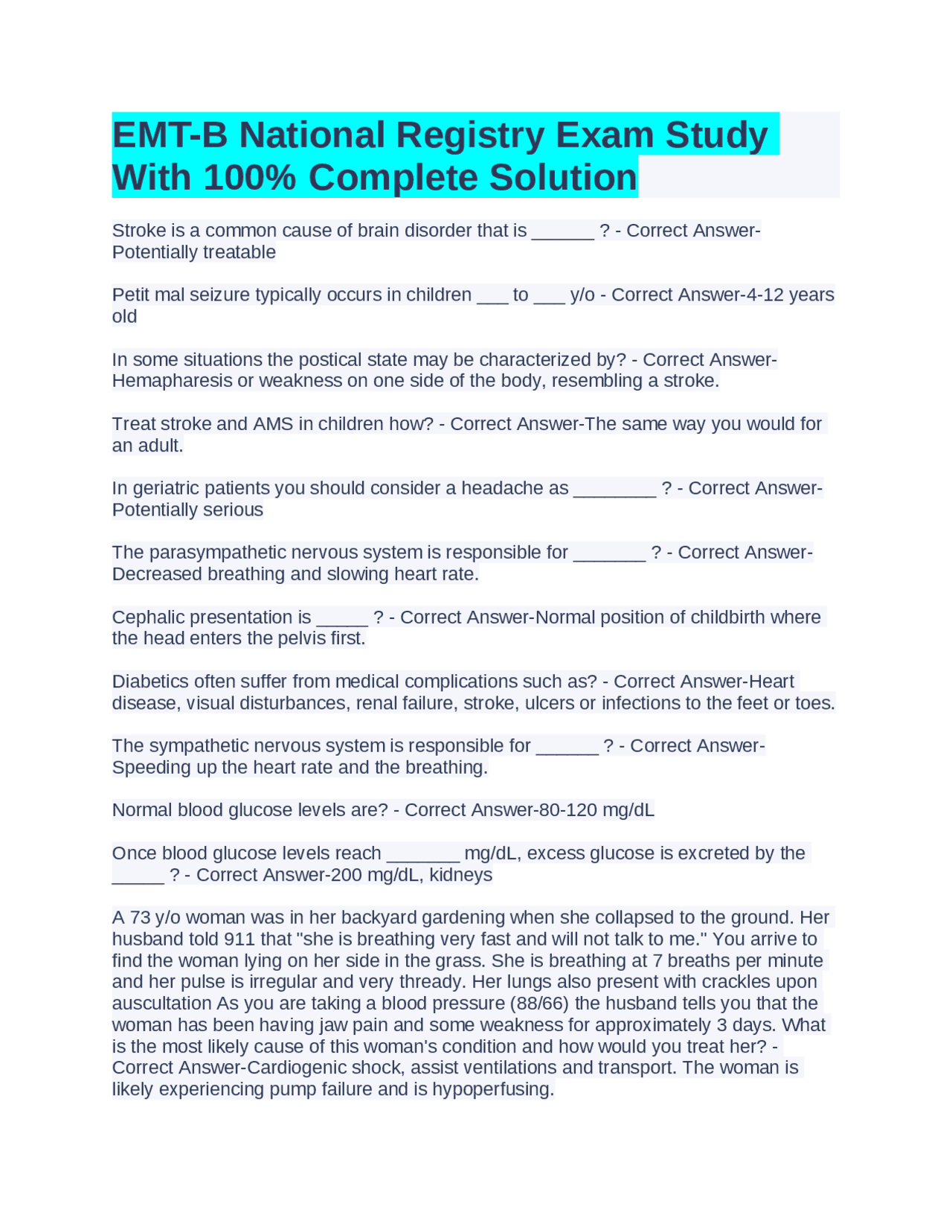 EMT-B National Registry Exam Study Guide: Questions and Answers | Exams ...