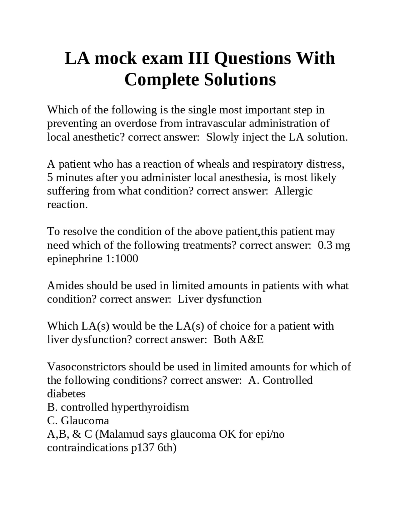 LA mock exam III Questions With Complete Solutions. | Exams Nursing ...