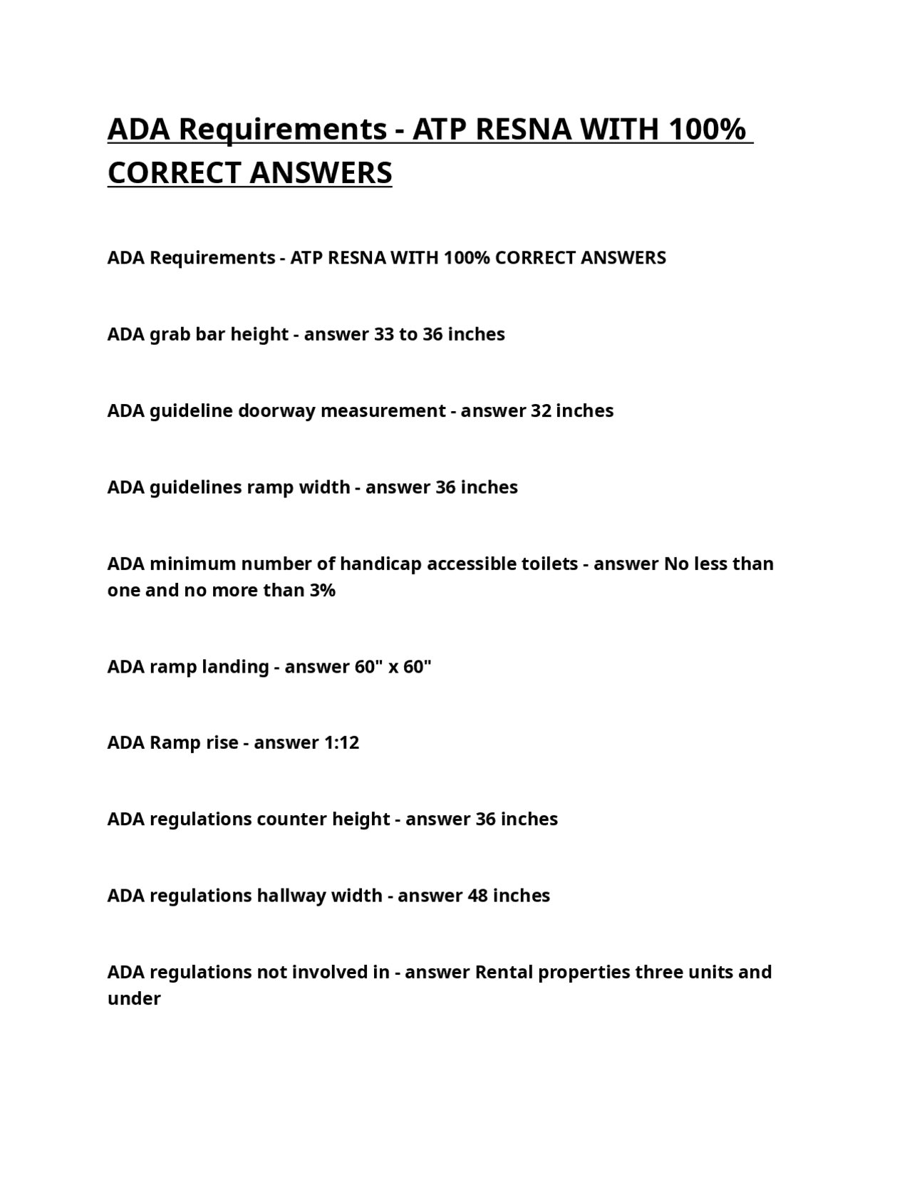 ADA Requirements - ATP RESNA WITH 100% CORRECT ANSWERS.docx | Exams ...
