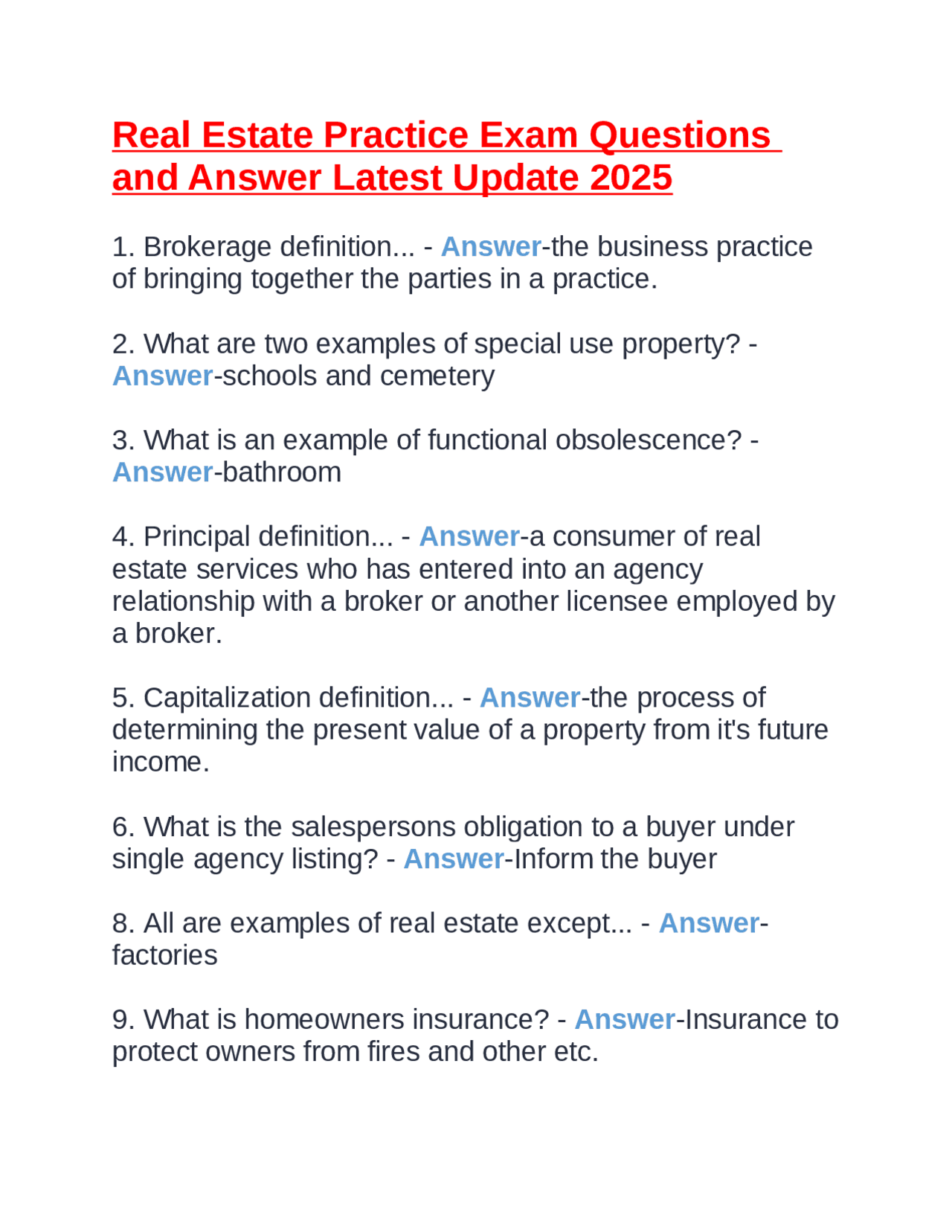 Real Estate Practice Exam Questions and Answers: Latest Update 2025 ...