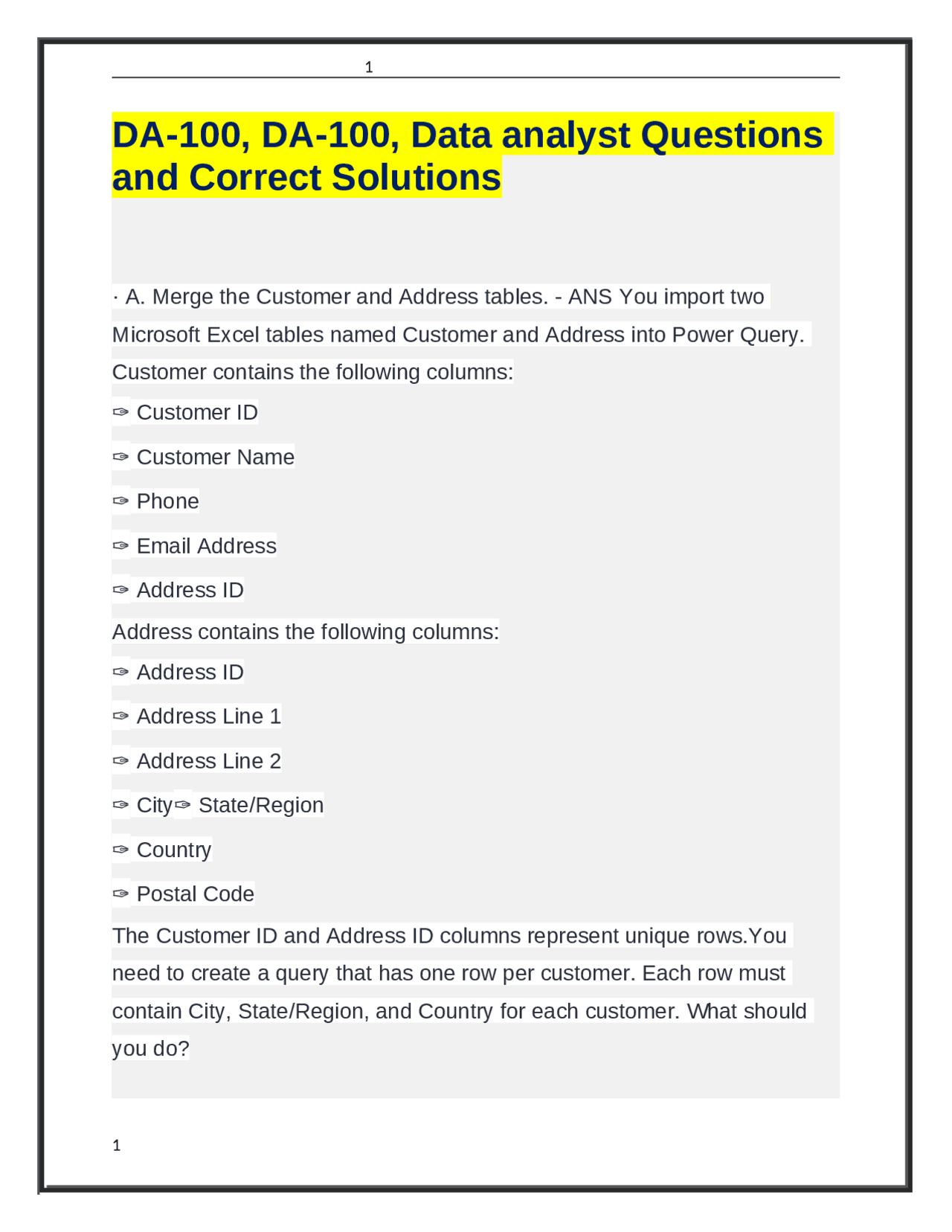 DA-100, DA-100, Data analyst Questions and Correct Solutions | Exams ...