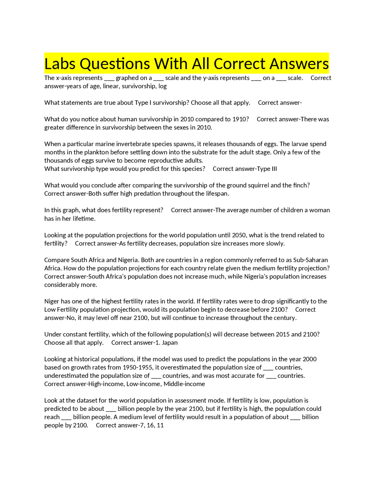 Labs Questions With All Correct Answers | Exams Laboratory Practices ...