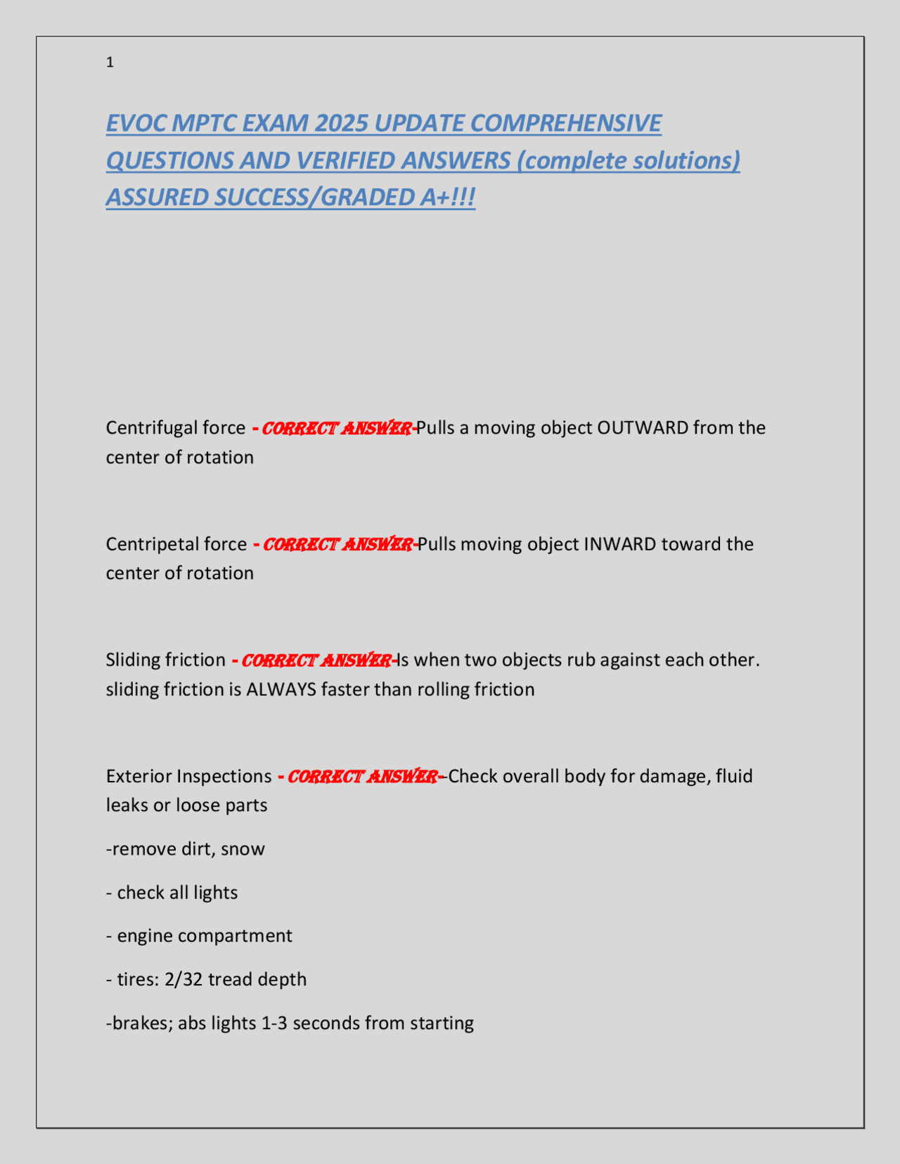 EVOC MPTC Exam 2025 Update: Comprehensive Questions and Verified ...