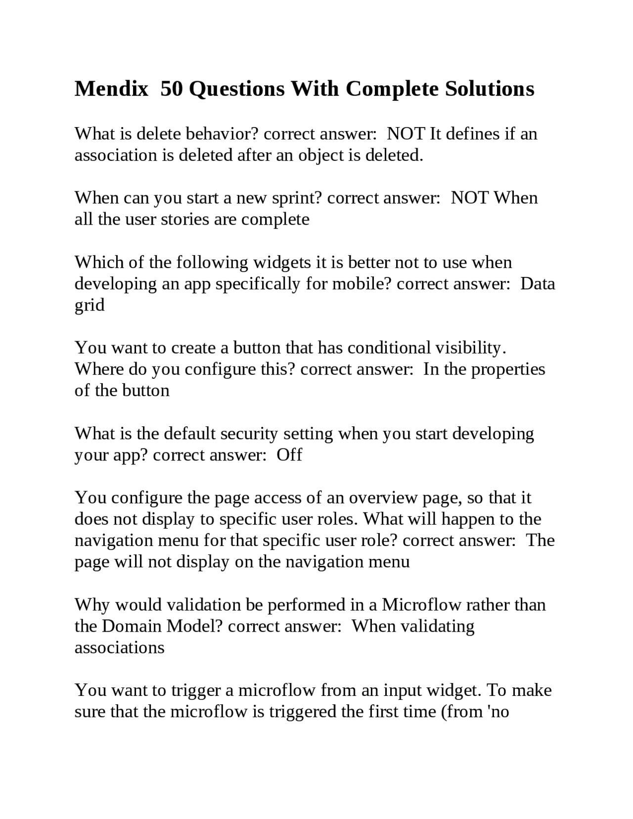 Mendix 50 Questions With Complete Solutions: A Comprehensive Guide to ...