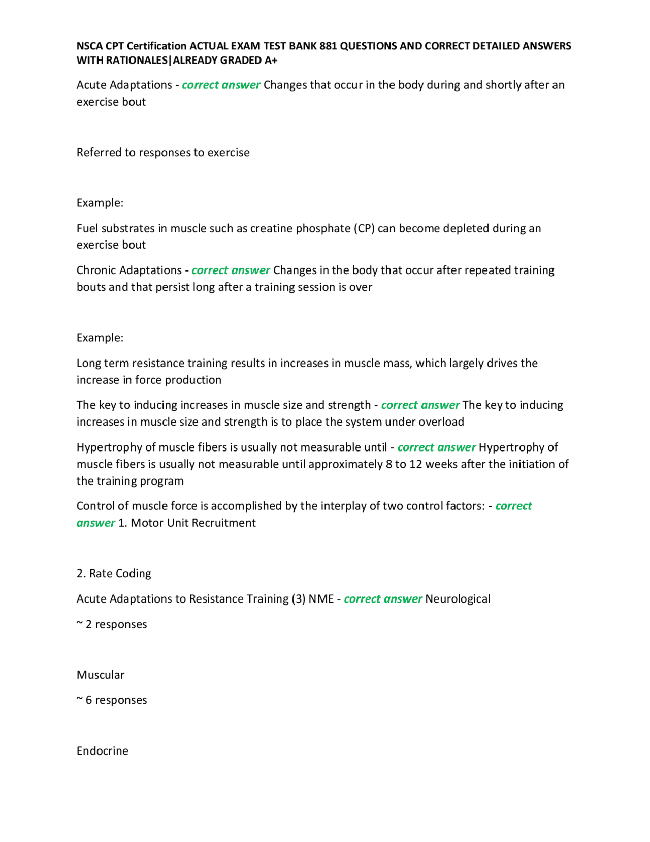 NSCA CPT Certification ACTUAL EXAM TEST BANK 881 QUESTIONS AND CORRECT ...