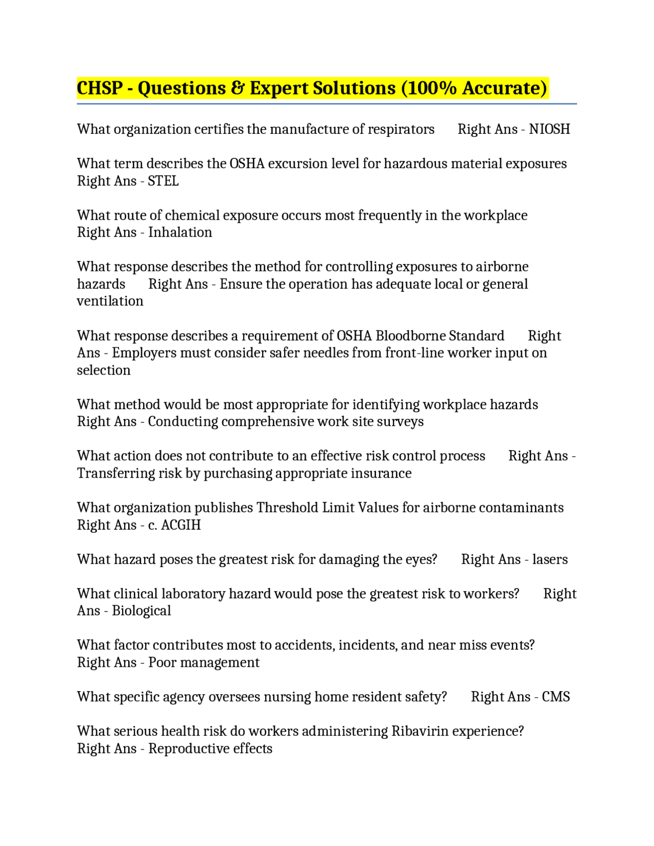 CHSP: Occupational Safety & Health Guide (Expert Solutions) | Exams ...