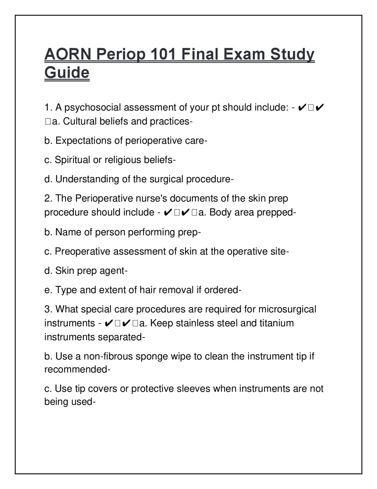 AORN Periop 101 Final Exam Study Guide With Correct Complete Solutions ...