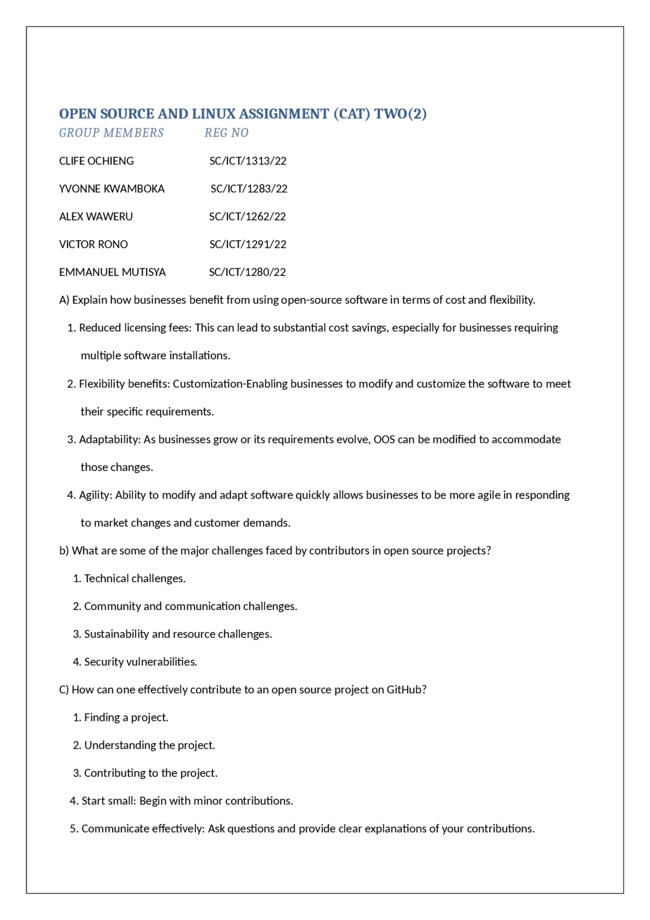 Open source and Linux assignments | Quizzes Computer Science | Docsity