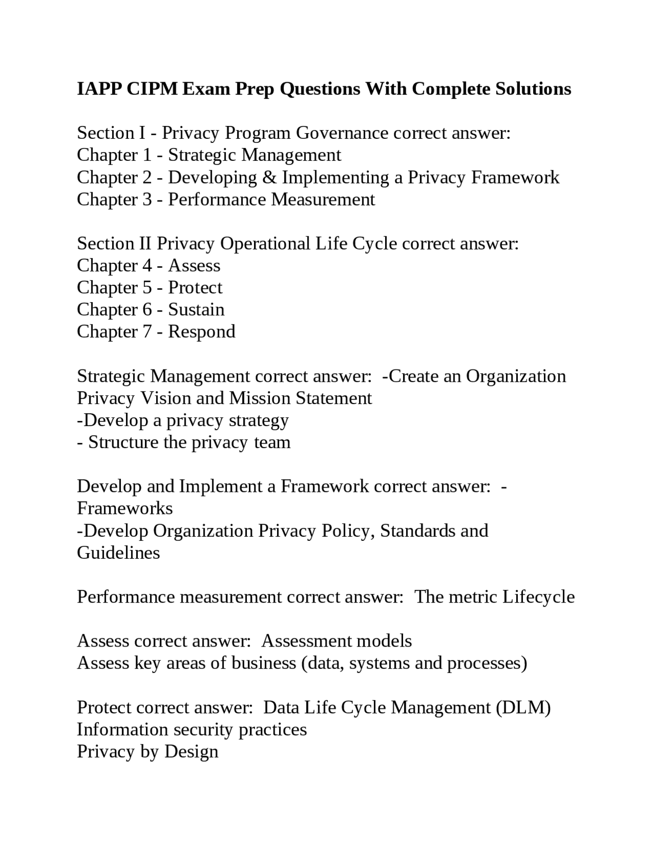 IAPP CIPM Exam Prep Questions With Complete Solutions | Exams Nursing | Docsity