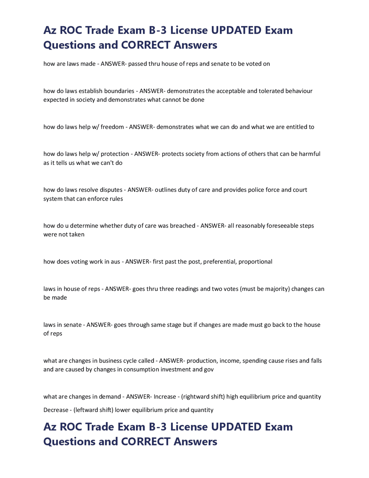 Az ROC Trade Exam B-3 License UPDATED Exam Questions and CORRECT ...