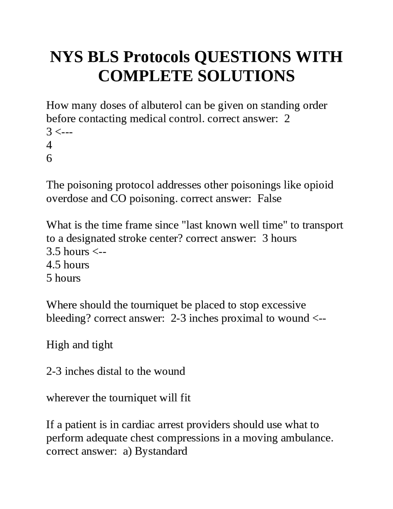 NYS BLS Protocols Questions and Answers | Exams Nursing | Docsity