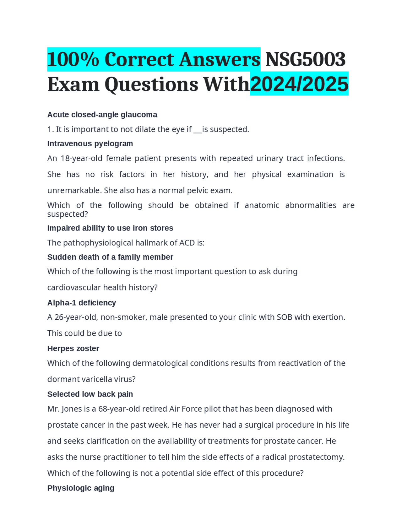 NURSING EXAM 2025 ANSWERS | Exams Clinical Medicine | Docsity