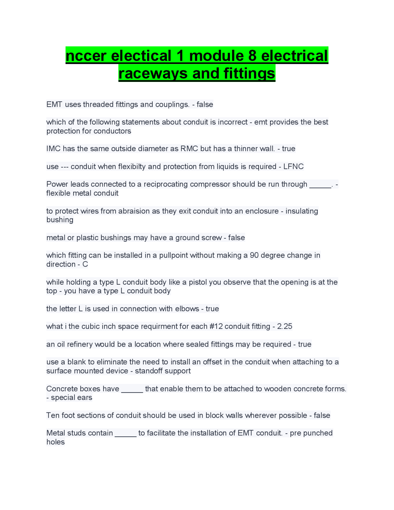 nccer electical 1 module 8 electrical raceways | Exercises Advanced ...
