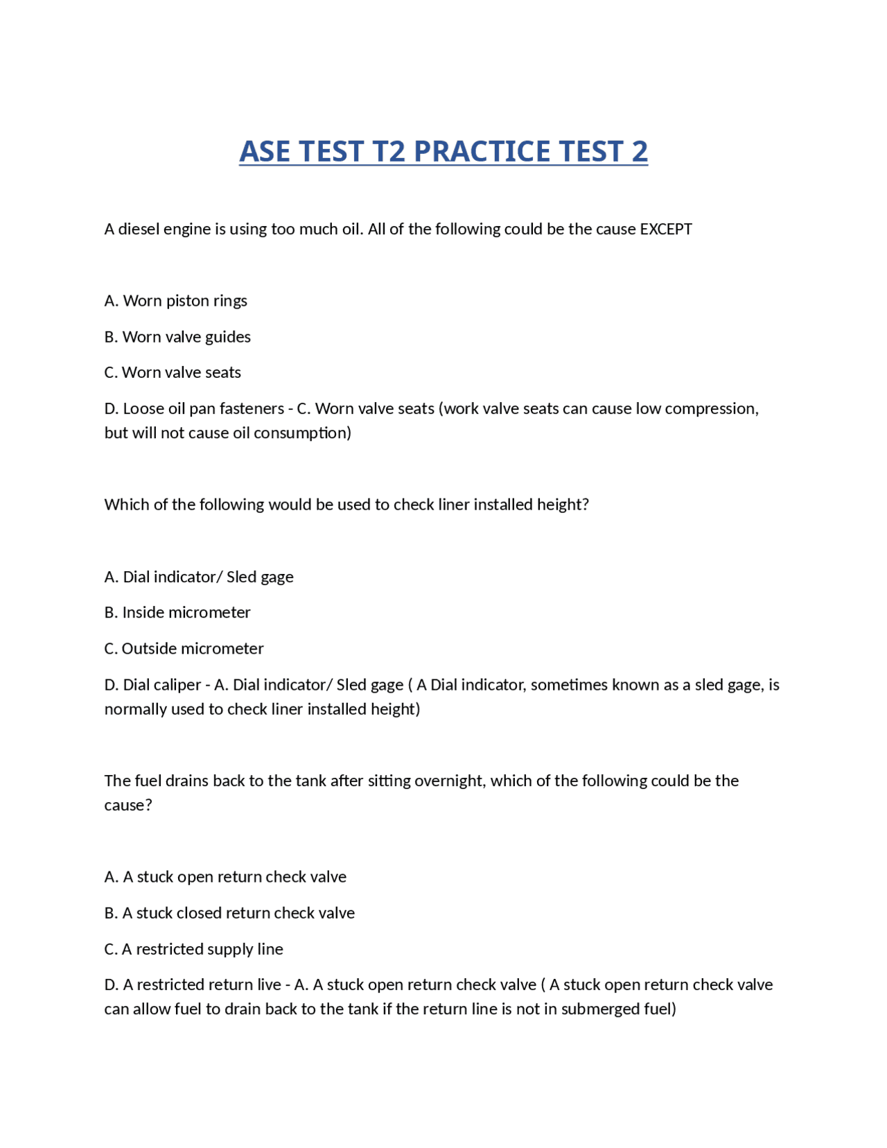 Diesel Engine Troubleshooting and Maintenance: Practice Test 2 | Exams ...