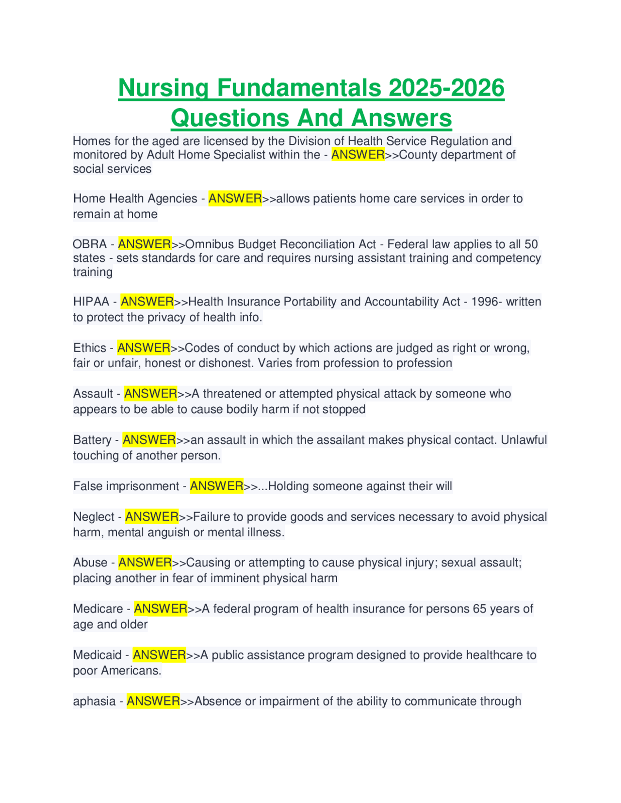 Nursing Fundamentals: Questions and Answers for Students | Exams ...