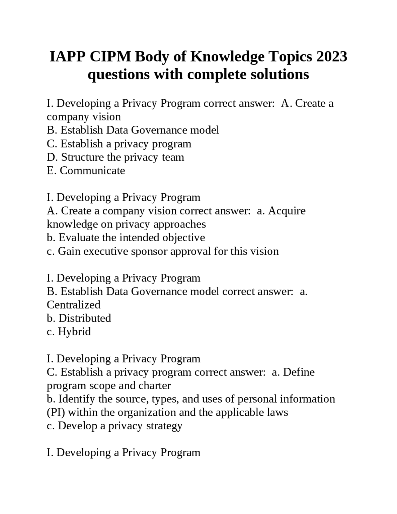 IAPP CIPM Body of Knowledge Topics 2023: Questions and Answers | Exams ...