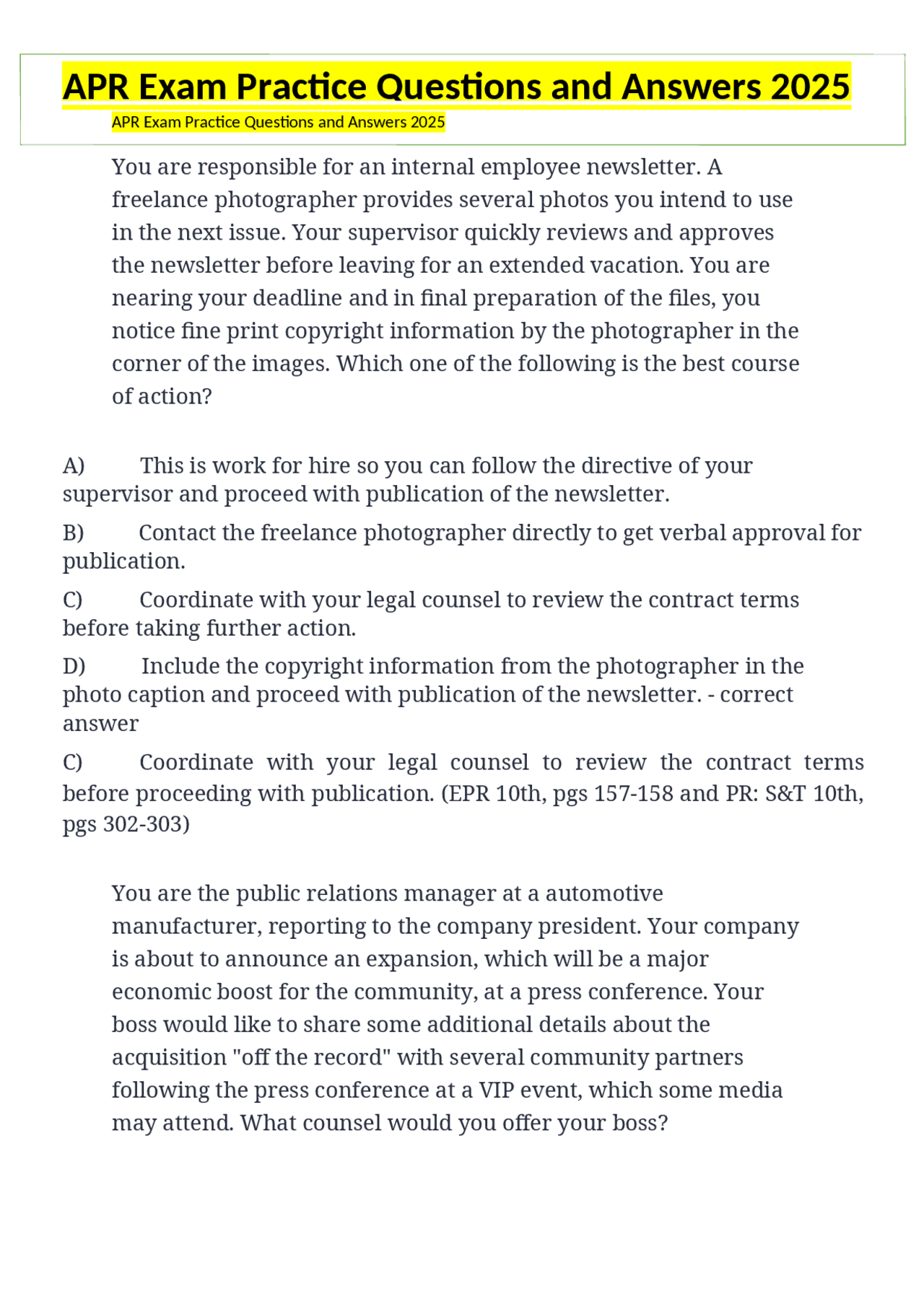 APR Exam Practice Questions and Answers 2025 | Exams Nursing | Docsity