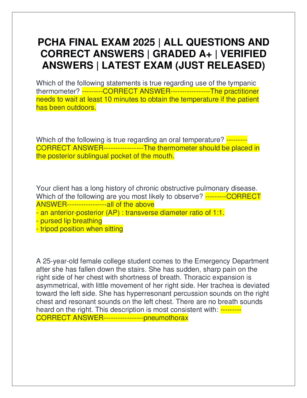 PCHA FINAL EXAM 2025 | ALL QUESTIONS AND CORRECT ANSWERS | GRADED A+ ...