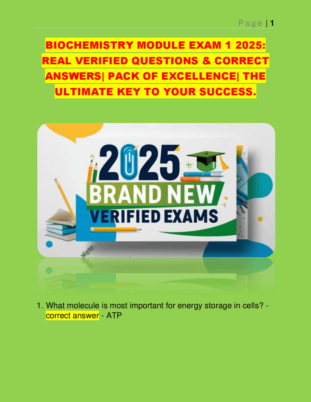 BIOCHEMISTRY MODULE EXAM 1 2025: REAL VERIFIED QUESTIONS & CORRECT ...