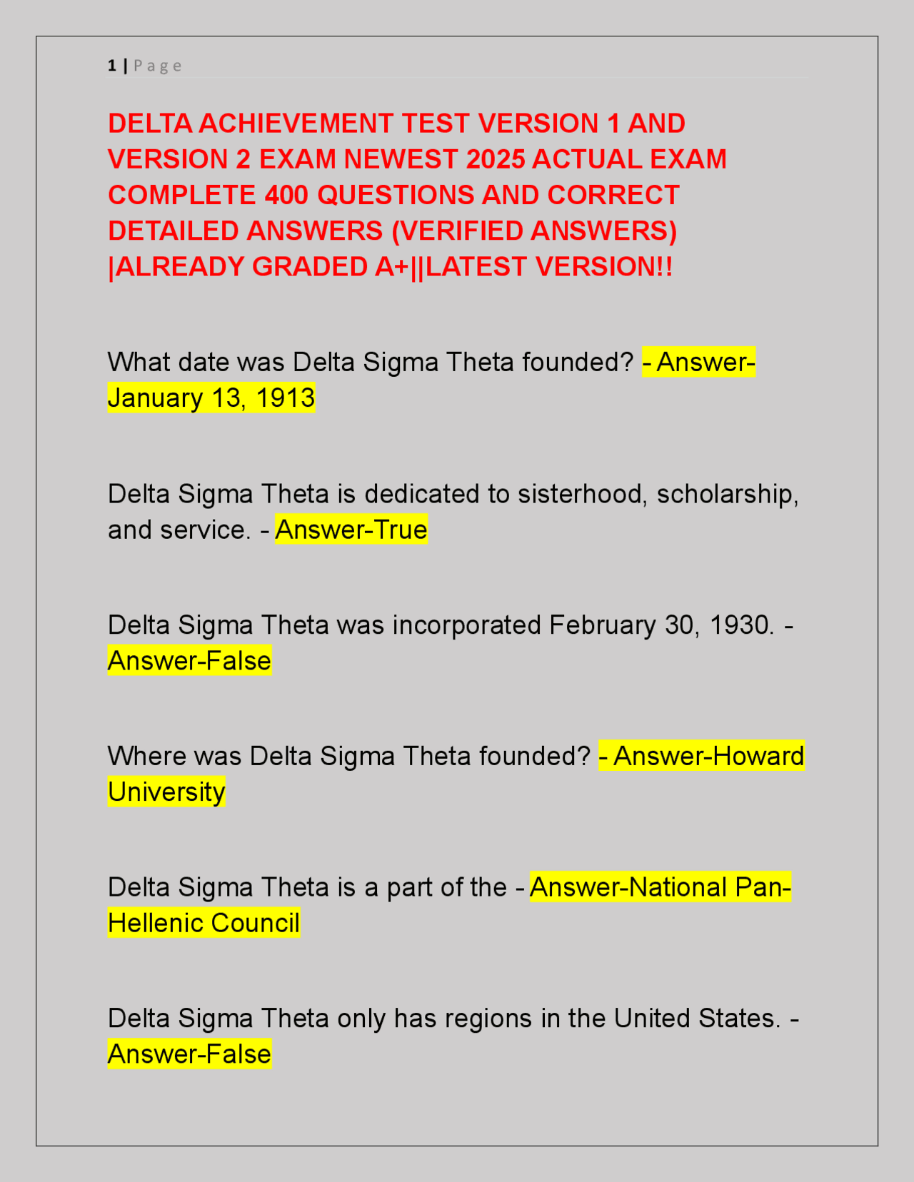 DELTA ACHIEVEMENT TEST VERSION 1 AND VERSION 2 EXAM NEWEST 2025 ACTUAL ...