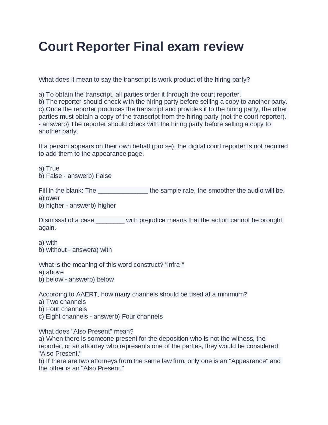 Court Reporter Final Exam Review: Key Concepts and Practice Questions ...
