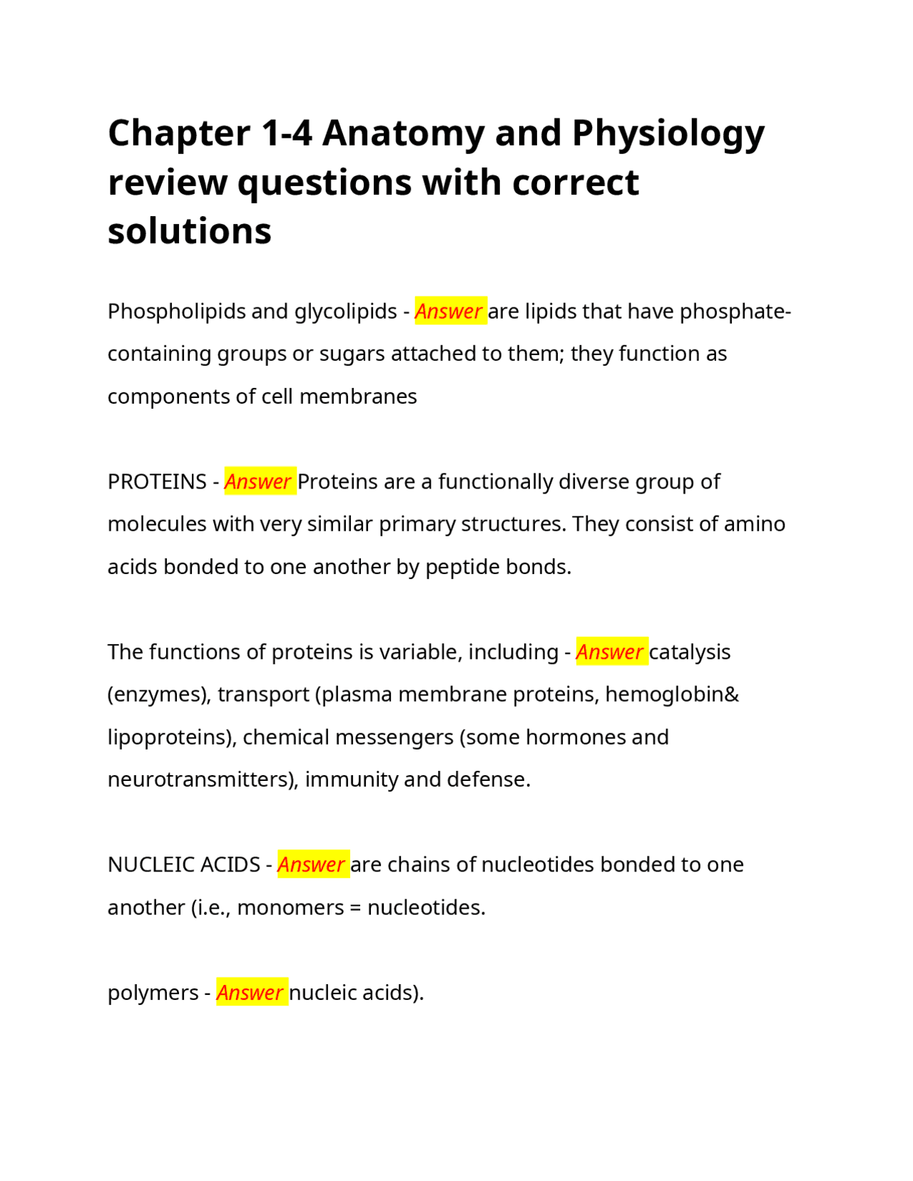 Chapter 1-4 Anatomy and Physiology review questions with correct ...