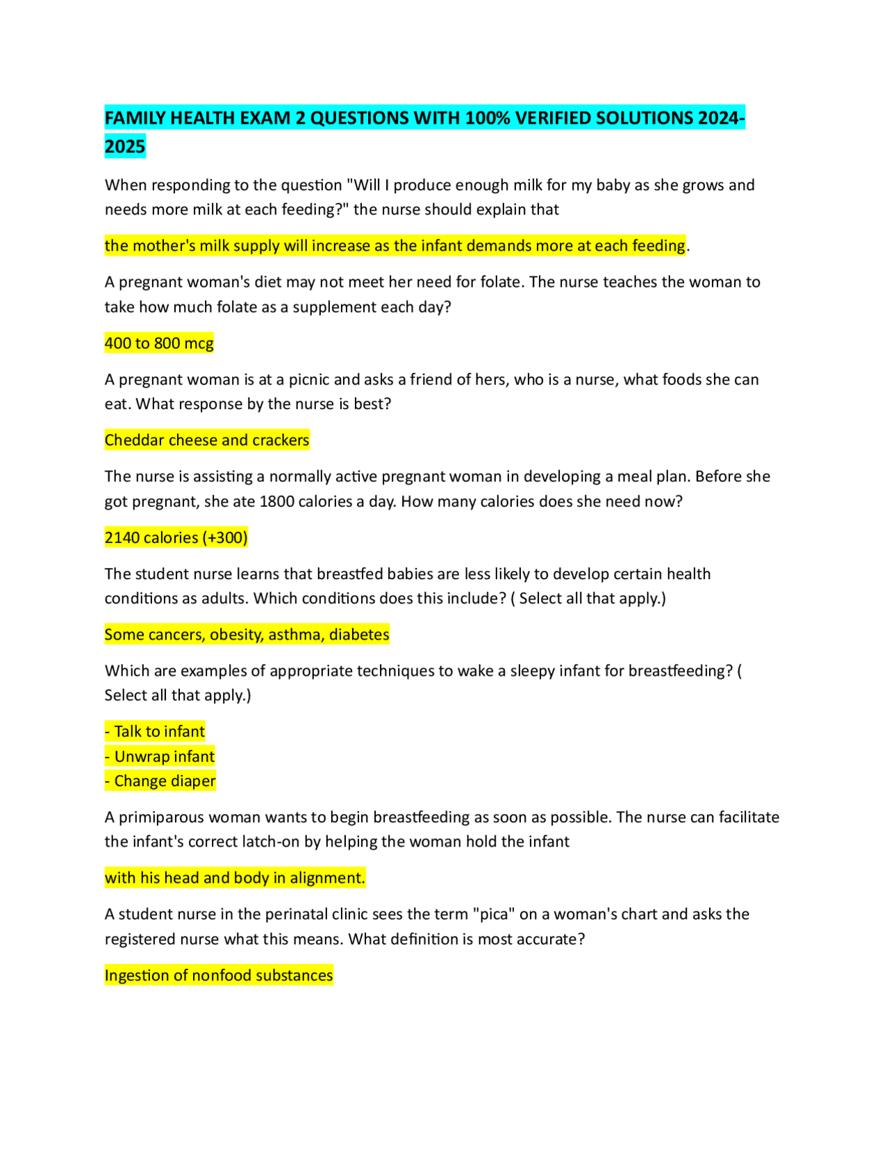 FAMILY HEALTH EXAM 2 QUESTIONS WITH 100% VERIFIED SOLUTIONS 2024 2025 When responding to | Exams ...