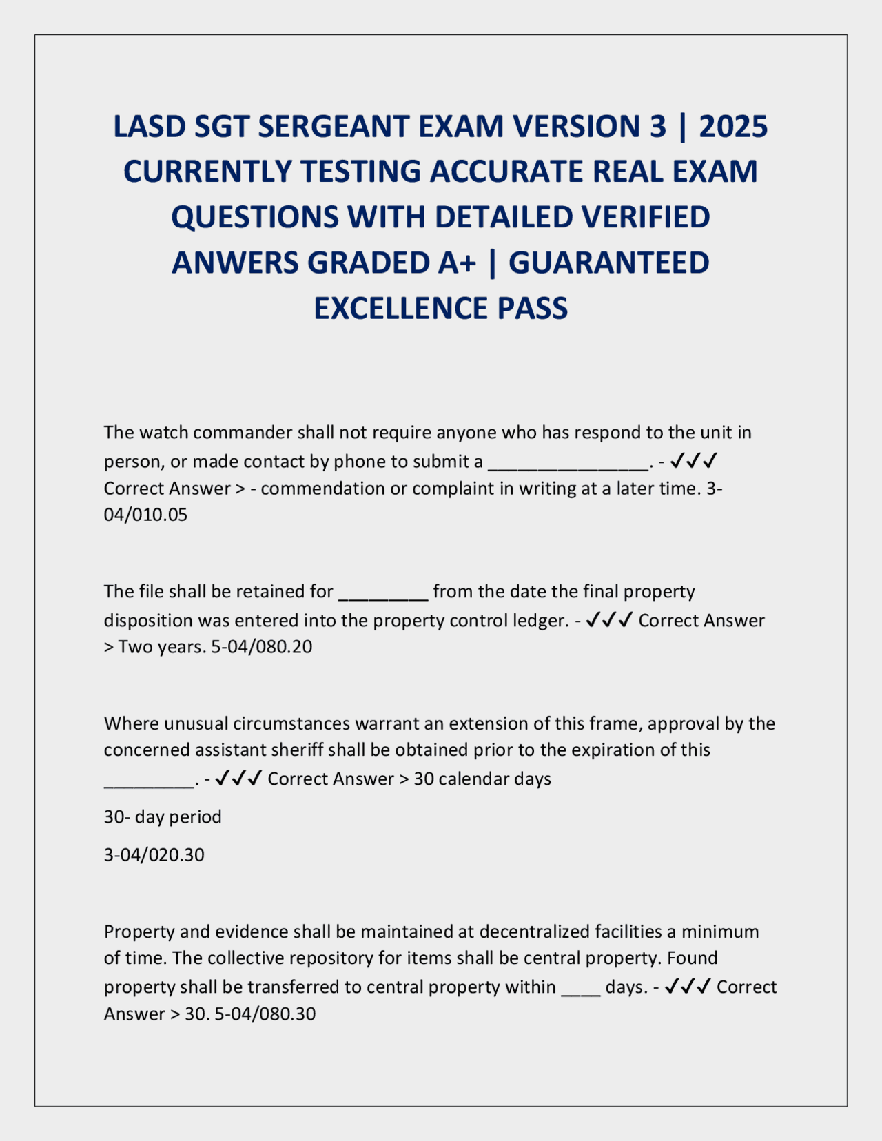 LASD SGT SERGEANT EXAM VERSION 3 | 2025 CURRENTLY TESTING ACCURATE REAL ...
