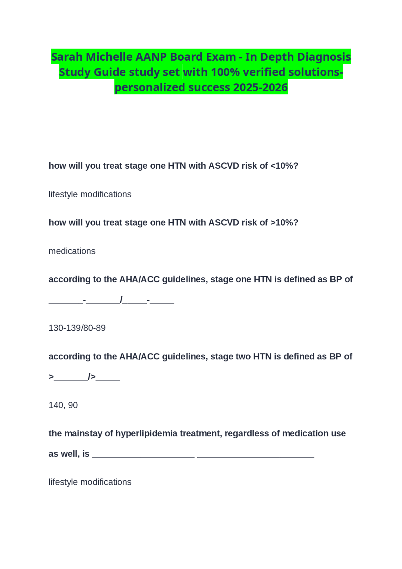 Sarah Michelle AANP Board Exam - In Depth Diagnosis Study Guide study ...