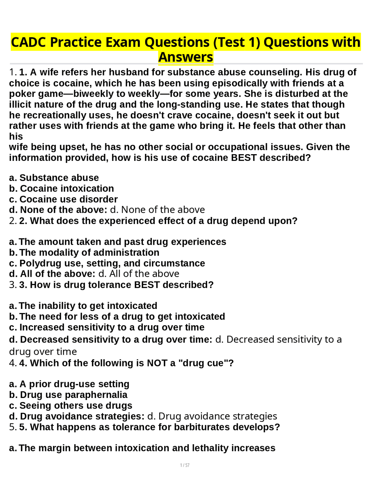CADC Practice Exam Questions (Test 1): Substance Abuse and Addiction ...