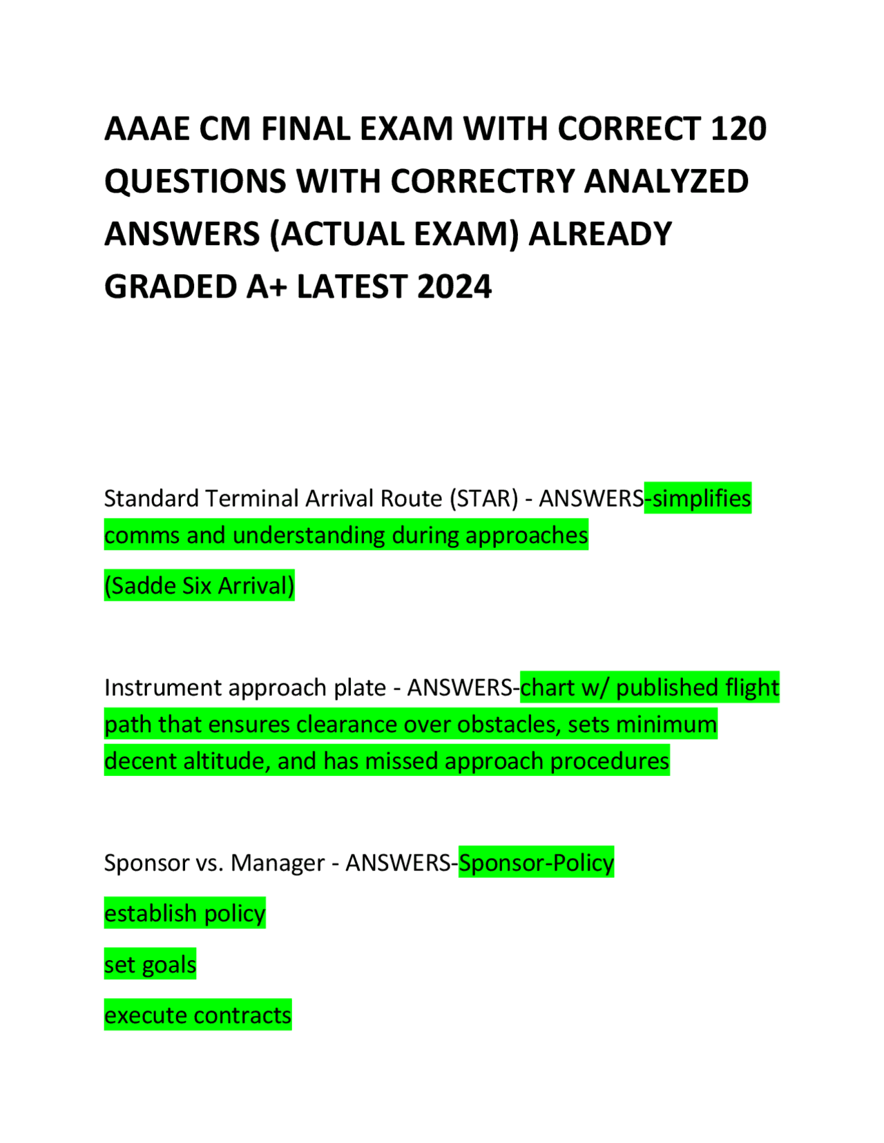 AAAE CM FINAL EXAM WITH CORRECT 120 QUESTIONS WITH CORRECTRY ANALYZED ...
