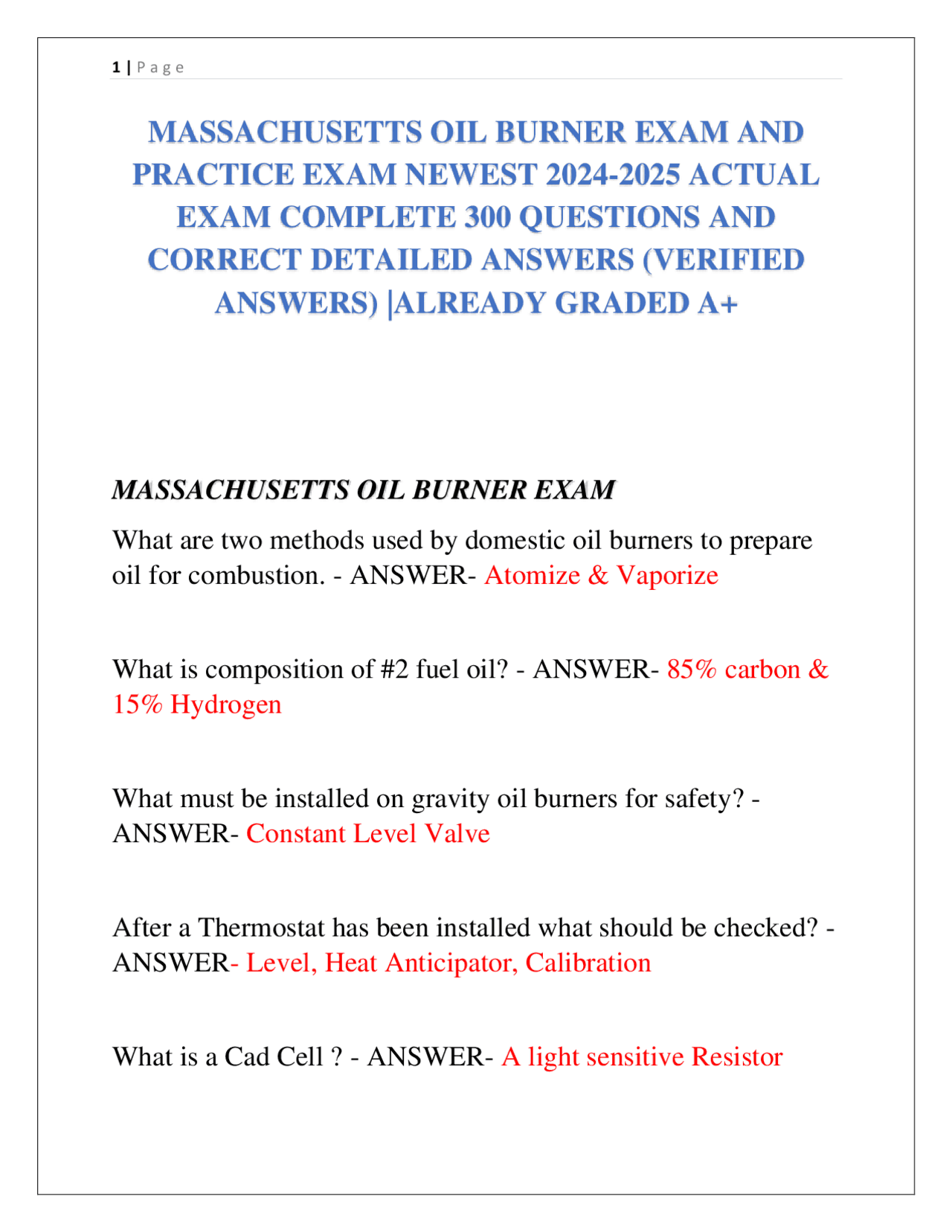 MASSACHUSETTS OIL BURNER EXAM AND PRACTICE EXAM NEWEST 2024-2025 ACTUAL ...