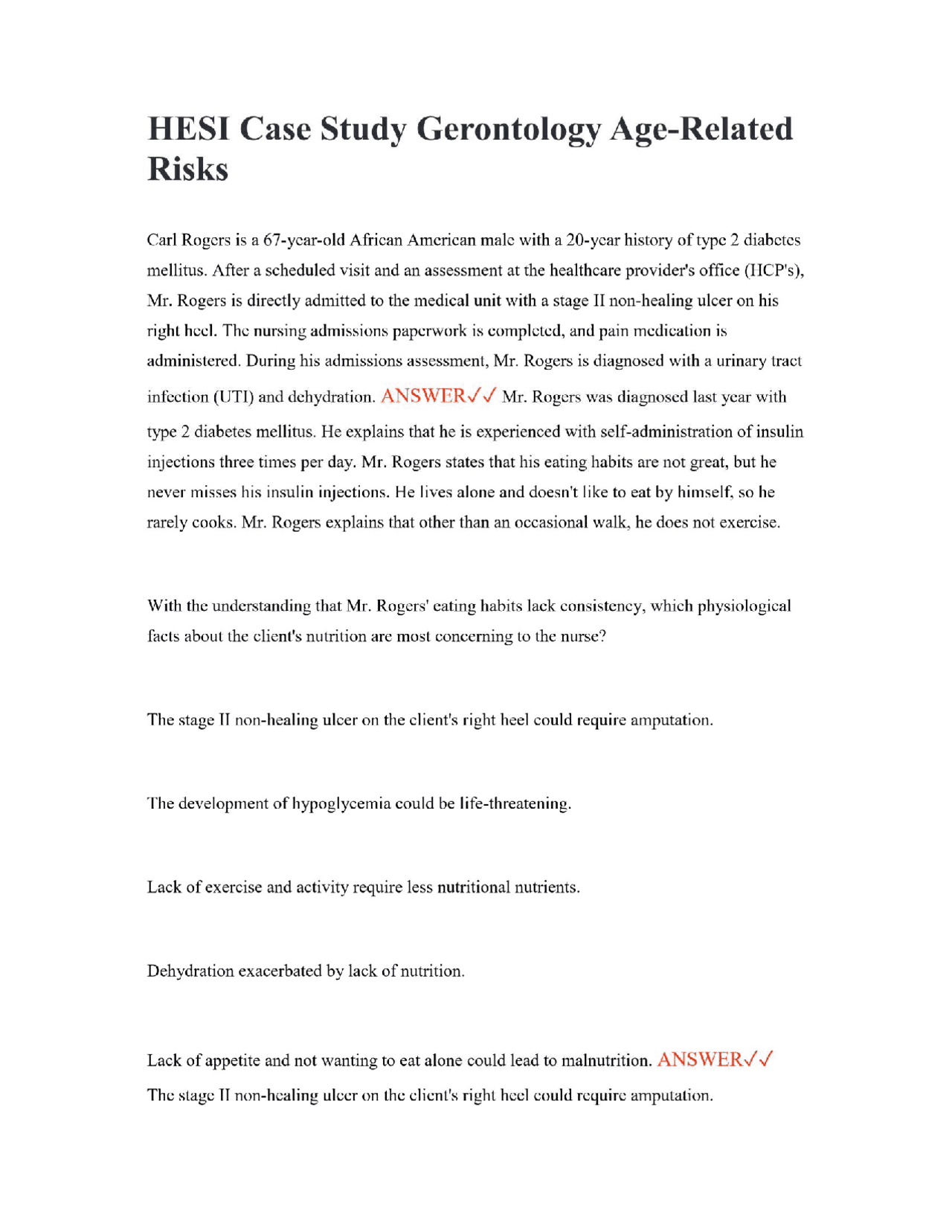 HESI Case Study Gerontology Age-Related Risks | Exams Nursing | Docsity