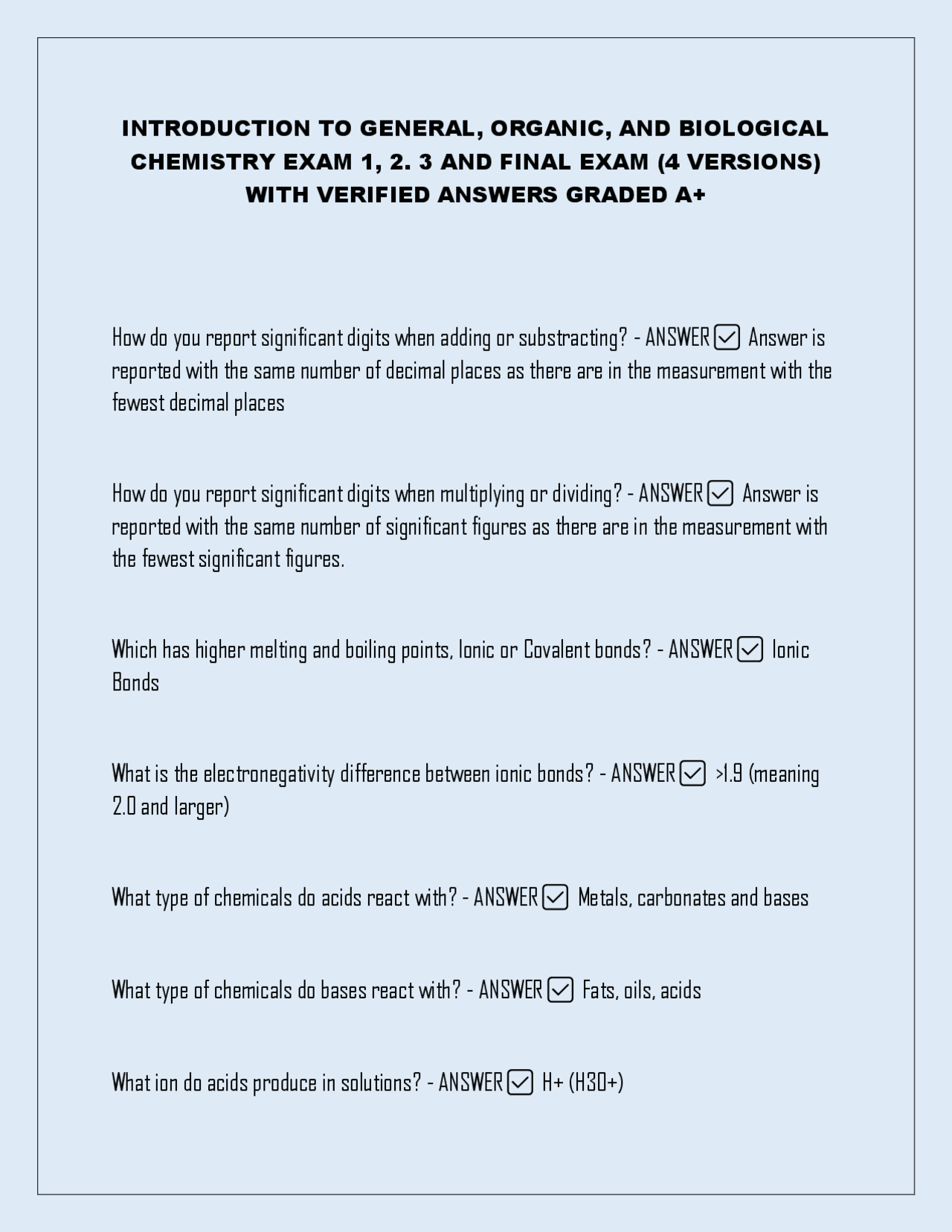 Introduction to General, Organic, and Biological Chemistry Exam ...