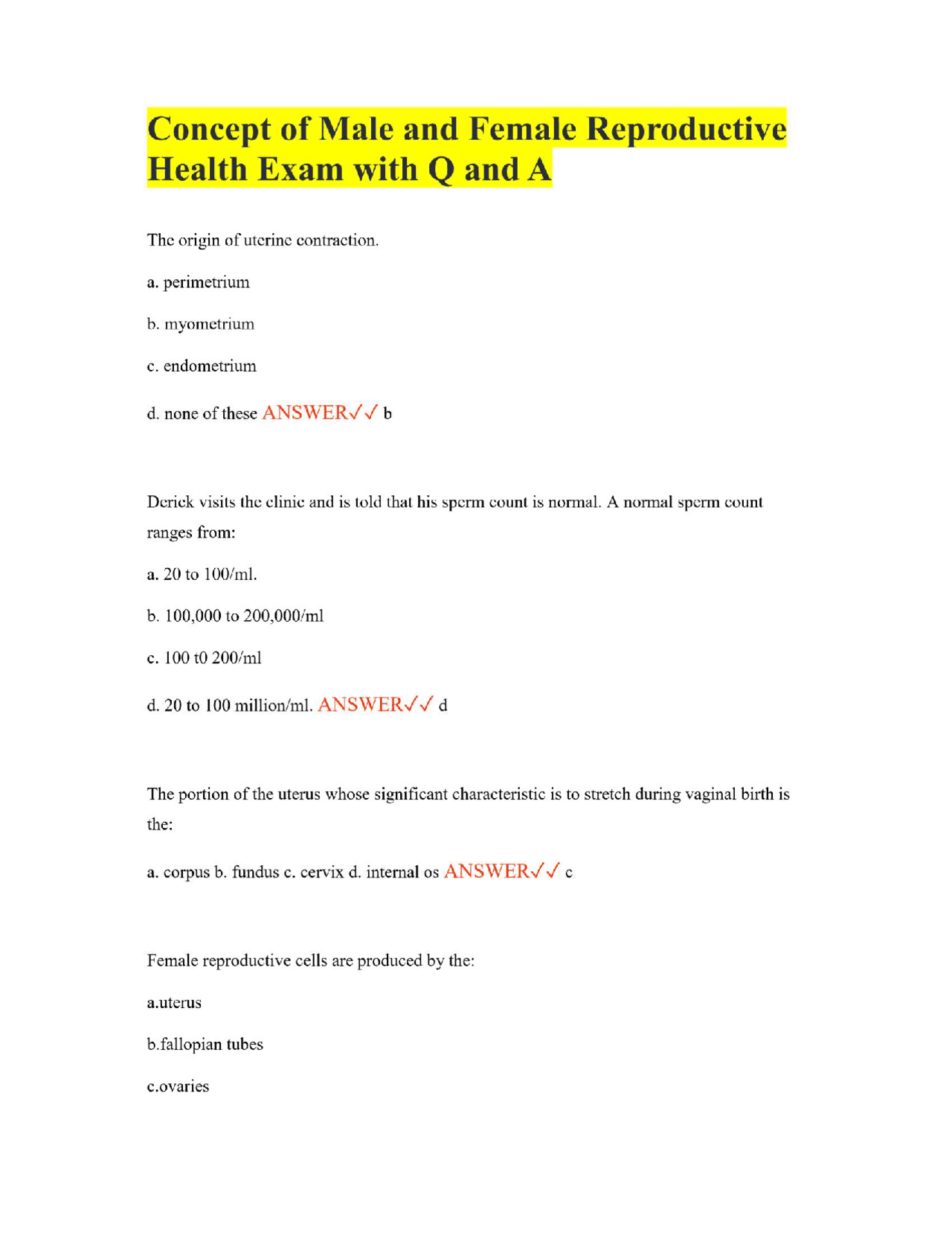 Concept of Male and Female Reproductive Health Exam with Q and A ...
