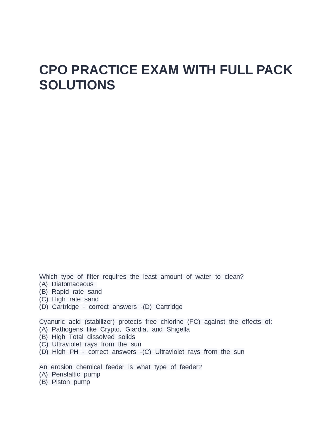 CPO PRACTICE EXAM WITH FULL PACK SOLUTIONS | Exams Advanced Education | Docsity