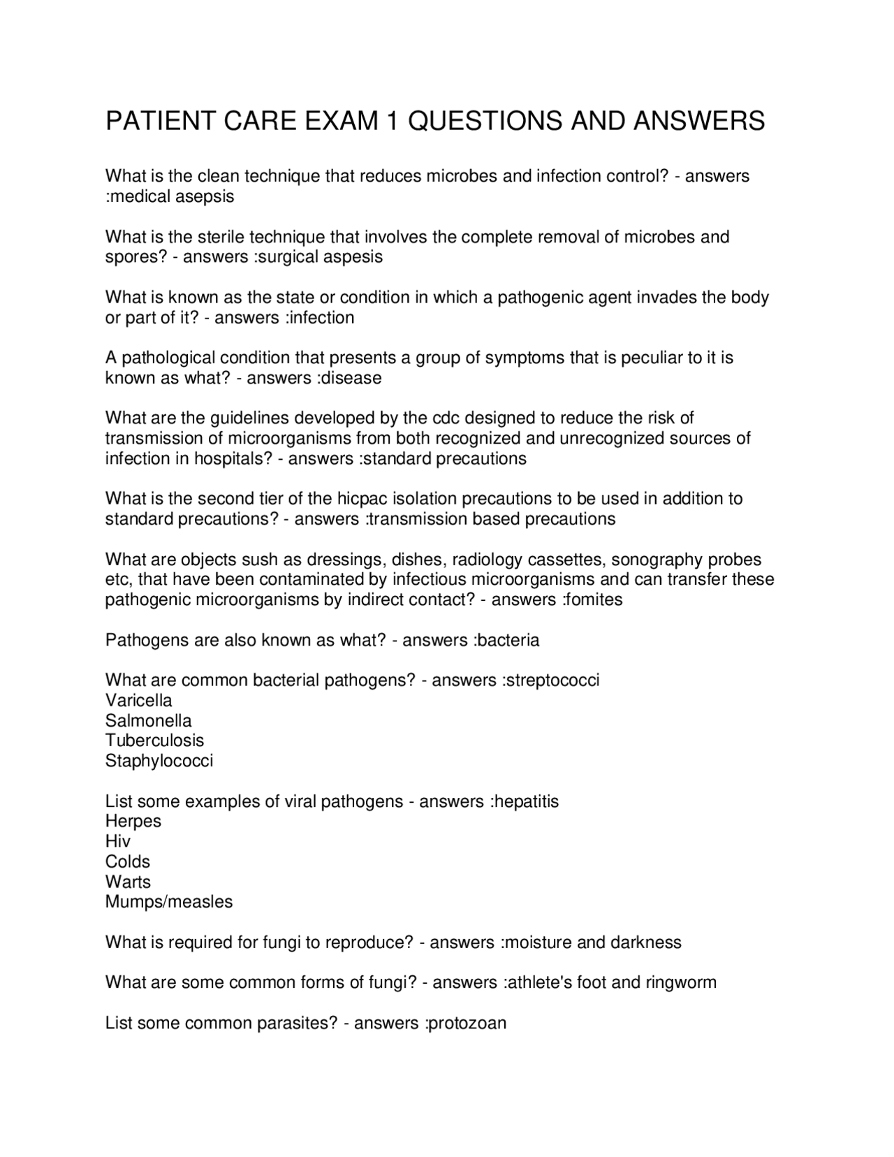 Patient Care Exam 1: Questions and Answers for Medical Professionals ...