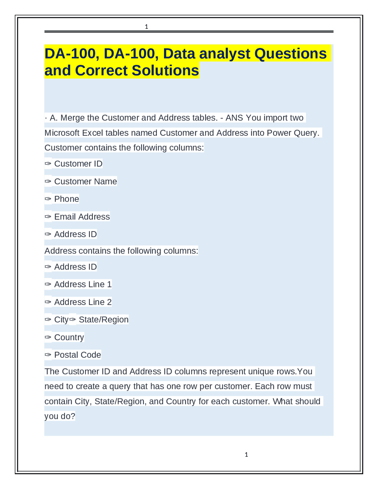 DA-100, DA-100, Data analyst Questions and Correct Solutions | Exams ...
